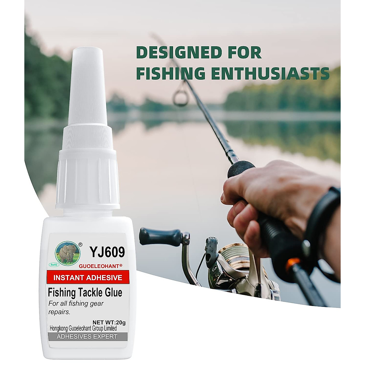 Weglau Fishing Tackle Glue, Fast Bonding Fishing Rod Glue, Suitable for all fishing gear repairs such as bar and rope connection, fishing rod crack repair, bracket repair, drift box repair, etc. - 20g