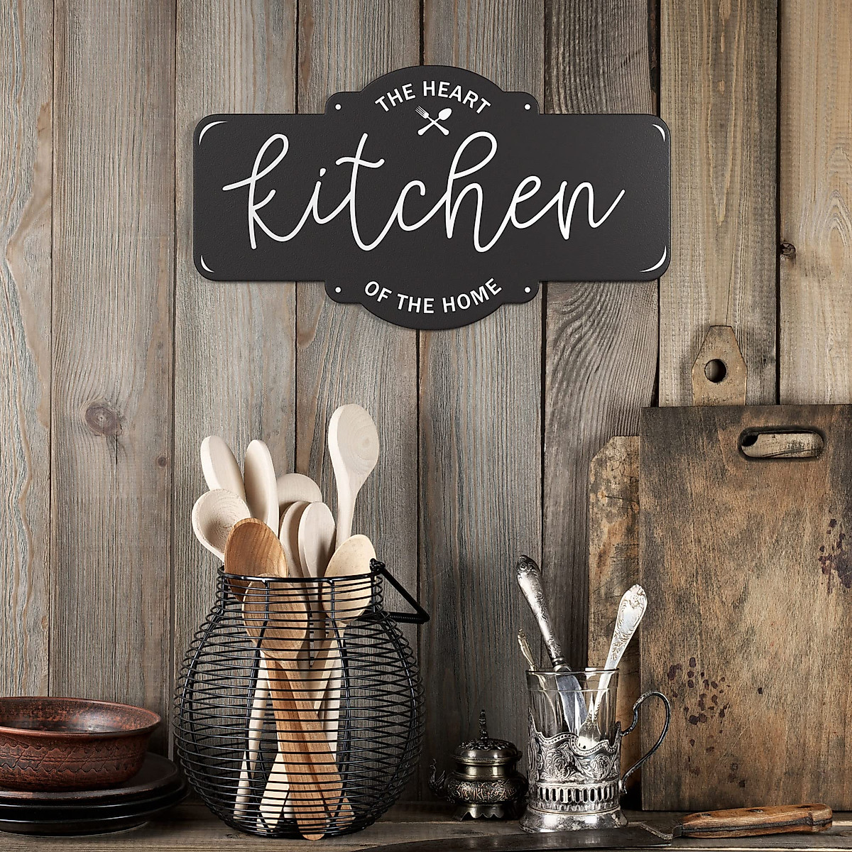 Barnyard Designs Rustic Metal Kitchen Wall Decor Sign, Country Farmhouse Decoration for Your Home, Kitchen, or Dining Room, 16” x 8.5”