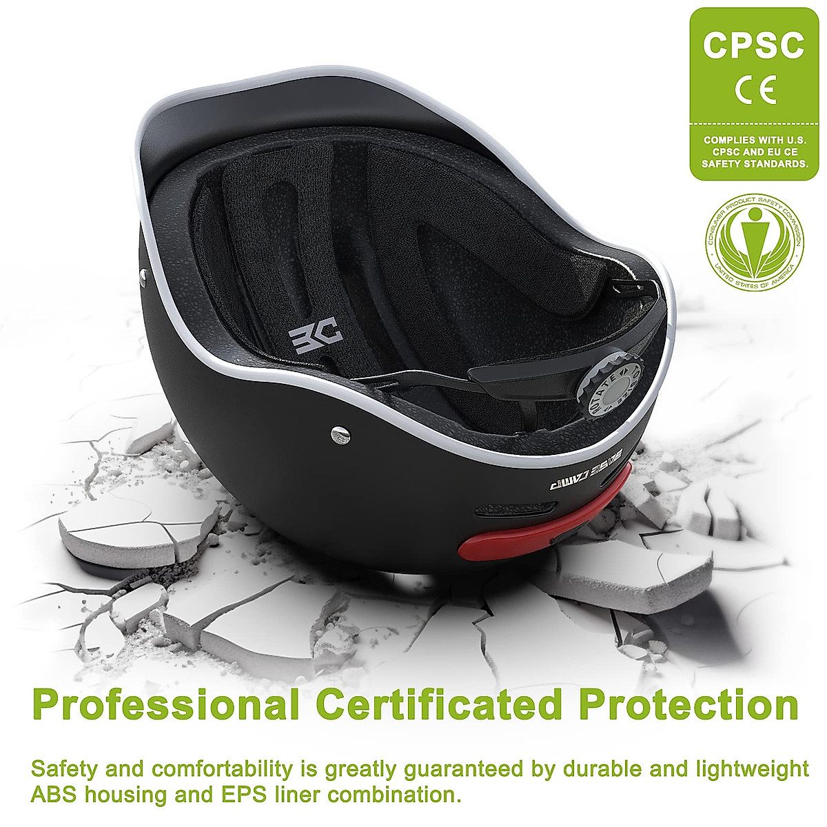 BASE CAMP BC-019 Adult Bike Helmet with Rechargeable Rear Light for Men & Women, Safety Certified Adjustable Urban Stylish Bicycle Helmet for Commuting, Skateboard, Scooter, Ebike