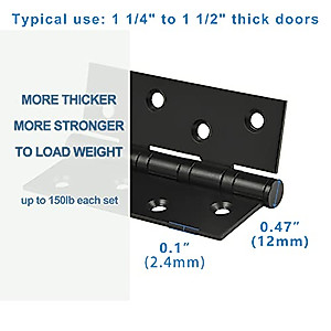 3 Pack Ball Bearing Door Hinges Heavy Duty Stainless Steel Hinge 4 x 3 Inch Hinges for Interior Exterior Doors, with Stainless Steel Screws, Max Loading 150LBs/Set, Matte Black