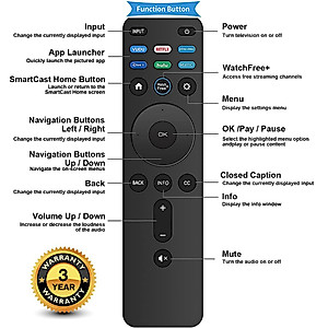Universal Remote Control XRT260 for All VIZIO Smart TV Smartcast D-Series M-Series P-Series V-Series XRT140 XRT136 Remote Replacement (No Voice Function)