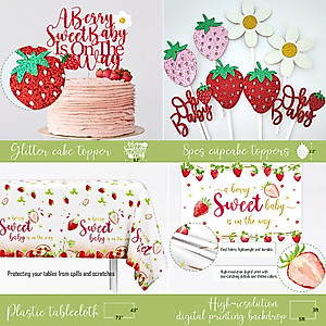 Strawberry Baby Shower Decorations Party Supplies, A Berry Sweet Baby Is On The Way Decor, It's a Girl Gender Reveal, Baby Shower Backdrop Balloon Arch Box Mom to Be Sash Tablecloths Cake Topper