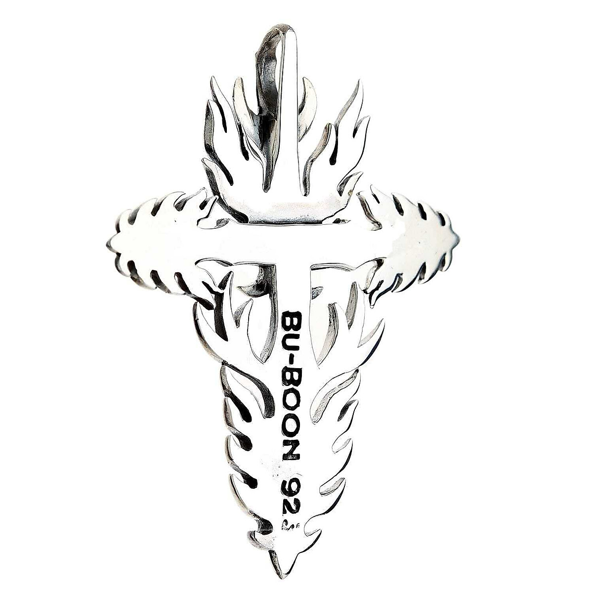 Bikerringshop Sterling Silver Flame Cross Skull Pendant