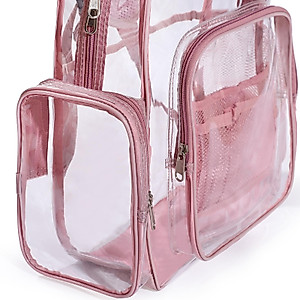 Jusdot Clear Backpack Heavy Duty PVC Transparent Backpacks for School, Workplace, Rose Gold