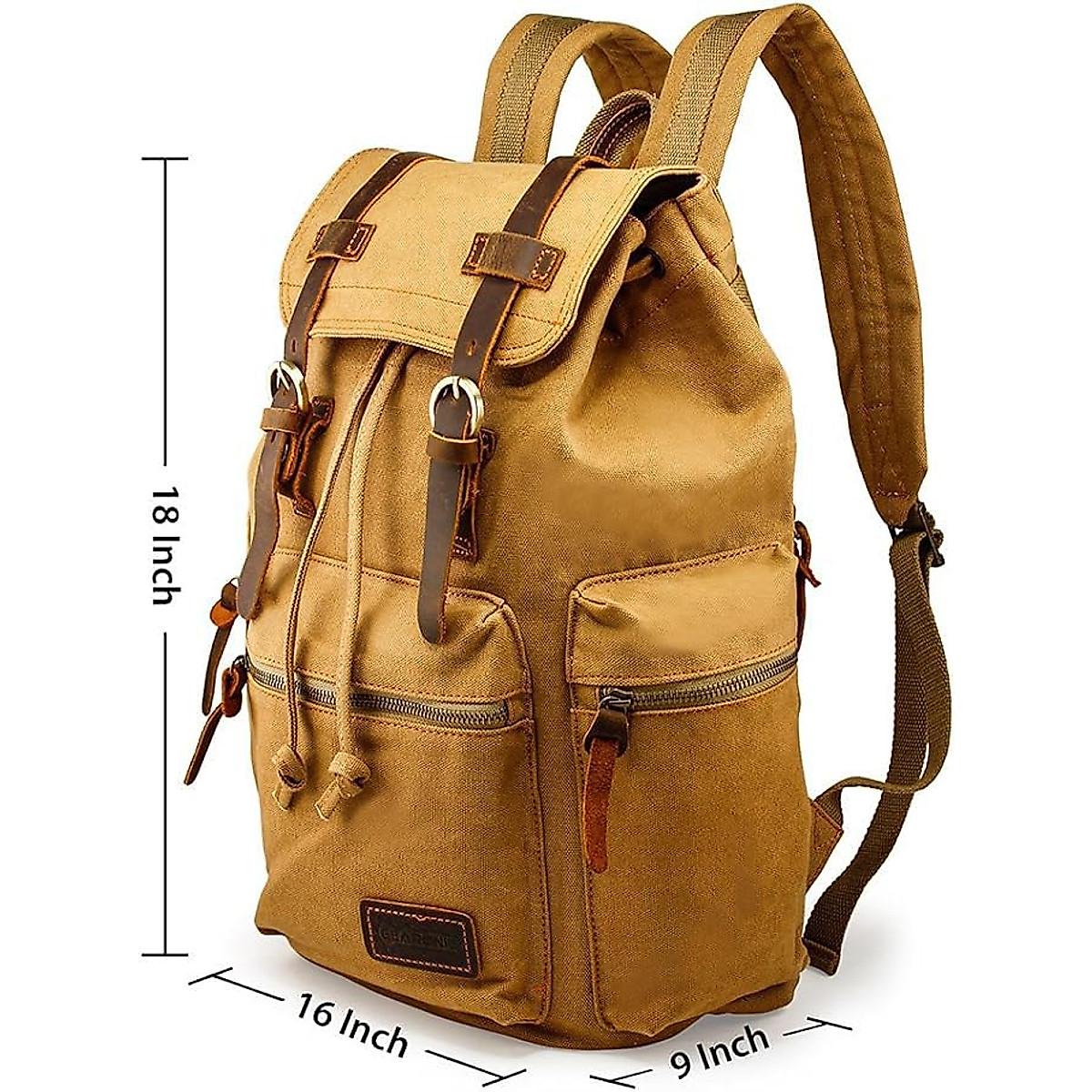 GEARONIC Vintage Canvas Backpack, Casual Daypack Backpacks for Men Women, 15inch Laptop Bag Travel Hiking Camping Rucksack - Khaki