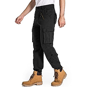 Men's BDU Casual Military Pants, Tactical Wild Army Combat ACU Rip Stop Camo Cargo Work Pants Trousers with 8 Pockets #7533 Black 36