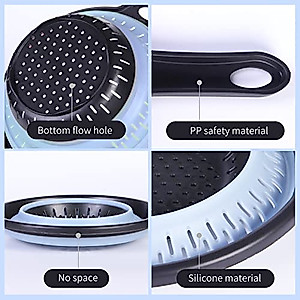 COMUSTER SET - 2 Collapsible Colanders (Strainers), Sizes 7.8" - 2 Quart and 9" - 3 Quart - Perfect for Your Vegetables, Fruits, Pasta & More - With Handle and Square Folding Colander (Blue )