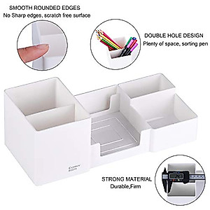 Comix Desk Organizer with Pen Holder Sticky Note Tray Paperclip Storage, Office Accessories Caddy, Office Stationery Supply Organizers, 6 Compartments Pencil Holder, White