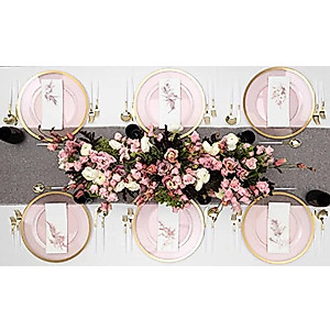 PLASTICPRO Plastic Pro 8 Pack Charger Plates 13 Inch Clear Pink with Gold Rim Plastic Dinner Chargers Heavy Duty Large Serving Platter Reusable Disposable