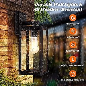 2-Pack Outdoor Light Fixtures Wall Mount, Waterproof Exterior Wall Lanterns with Clear Glass, Anti-Rust Outside Black Wall Sconces, Front Porch Lights for House Garage Doorway, Bulbs Not Included