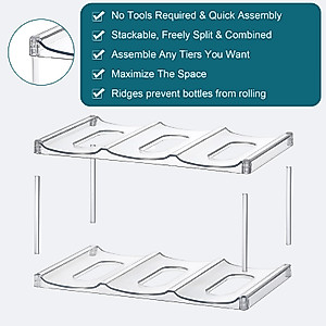 2 Tier Stackable Water Bottle Organizer for Cabinet - Premium Clear Holder for Tumbler, Travel Bottle, Wine Rack Display - Home Kitchen Pantry Refrigerator Organization and Storage - Hold 6 Bottles