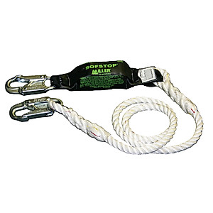 Miller by Honeywell 903RLS-8/7FTWH 1/2-Inch, 7-Feet Nylon Adjustable Rope Lanyard with Sofstop Shock Absorber and Two Locking Snap Hooks, White