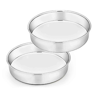 TeamFar Cake Pan Set of 2, 8 Inch Cake Pan Round Tier Cake Pan Set Stainless Steel, Healthy & Heavy Duty, Mirror Finish & Easy Clean, Dishwasher Safe