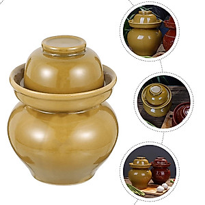DEPILA 1kg Terracotta Traditional Chinese Fermenting Jar Stoneware Pickles Jar with Water Sealed Airlock Lid Ceramic Food Canister Bottle for Pickling Kimchi Sauerkraut jars
