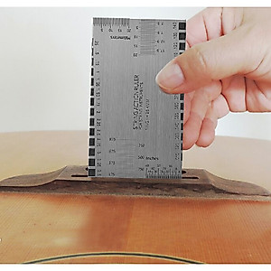 TIMESETL 2Pack Stainless Steel Feeler Gauge Dual Marked Metric and Imperial Gap Measuring Tool 32 Blades + String Action Ruler Gauge Tool for Guitar Player & Luthier & Mechanic Auto Repair