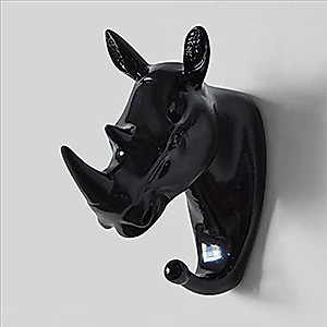Kopiqin Crafts Home Wall Decoration Elegant Single Rhino Head Wall Resin Hook Cartoon Hook Jewelry Key Scarf Bag Hanger Robes Coat Rack for Living Room Bedroom