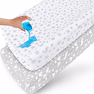 Waterproof Changing Pad Cover 2 Pack, 100% Cotton Change Table Cover Sheets, Ultra Soft, Unisex White Grey Star Print