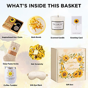 Sunflower Gifts for Women,Sending Sunshine Get Well Soon Gifts Basket Care Package Unique Birthday Gifts Box Thinking of You Gift for Her Relaxing Spa Bath Gift for Women New Mom Sister Best friend