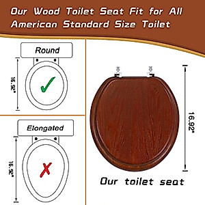 Wood Toilet Seat Round, Wooden Toilet Seats for Standard Toilets, Round Toilet Seats with Metal Hinge, Easy to Install