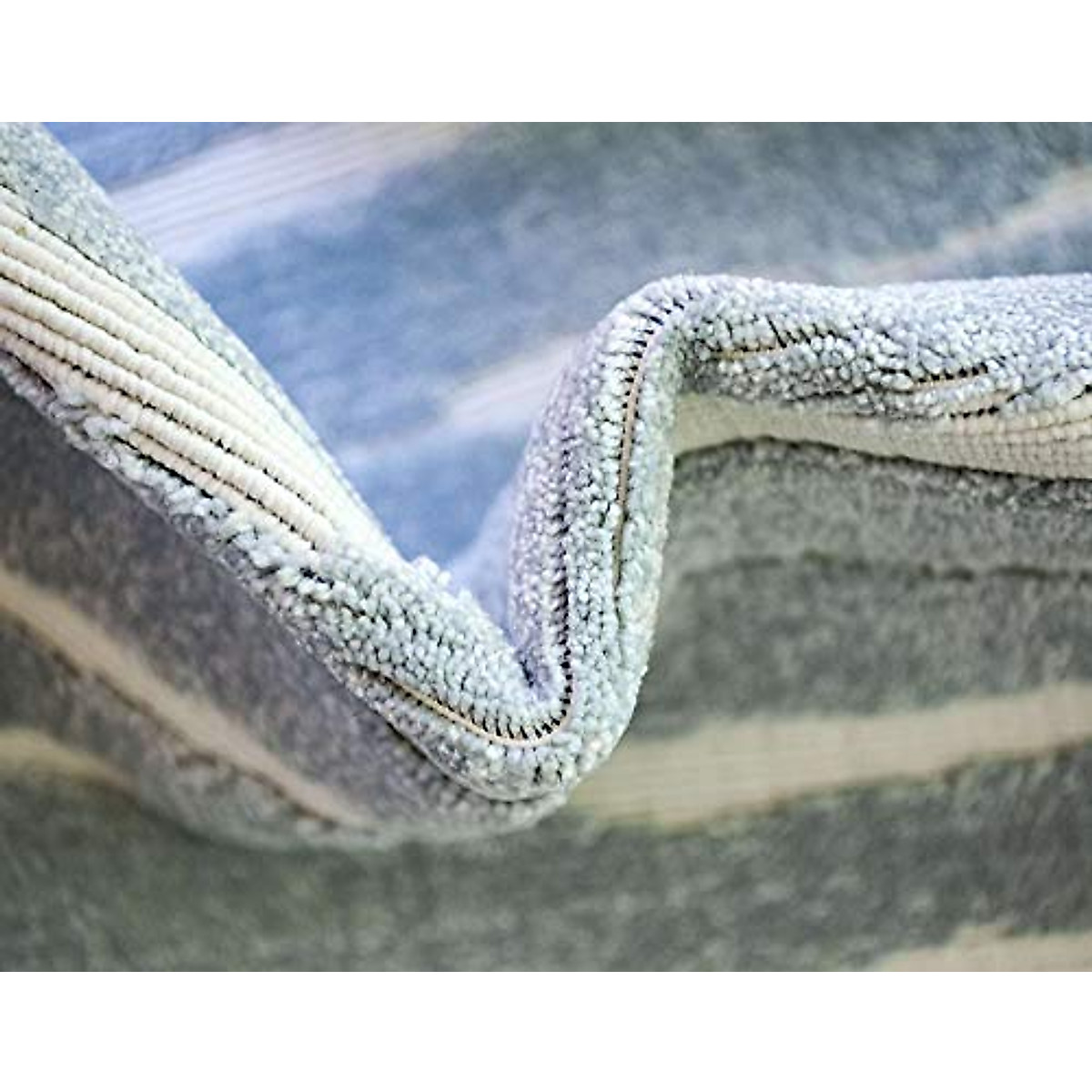 Unique Loom Sabrina Soto Outdoor Collection Geometric, Modern, Vibrant, Striped Carved Area Rug, 9 ft x 12 ft, Light Blue/Ivory