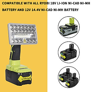 DTEZTECH 18W LED Work Light for Ryobi One+ 18V Li-ion Ni-Cad Ni-Mh Battery, 2000LM Zinc Alloy Flashlight Spotlight with 3 Light Modes, 110 Degree Pivoting Head Indoor Outdoor Use……