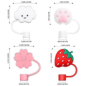 Gatuida Straw Cover, 4Pcs Straw Tip Cap Reusable Drinking Straw Toppers, Silicone Straw Plugs Reusable for 6-8 mm Straws Anti-dust Straw Tips Plugs