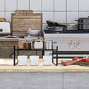 Tonxus Cabinet Pantry Shelf,Countertop Organizer,Heavy Duty Metal + Wood,Cupboard Stand Spice Rack,Under Sink Shelf,Organization and Storage for Kitchen Bathroom (Black)