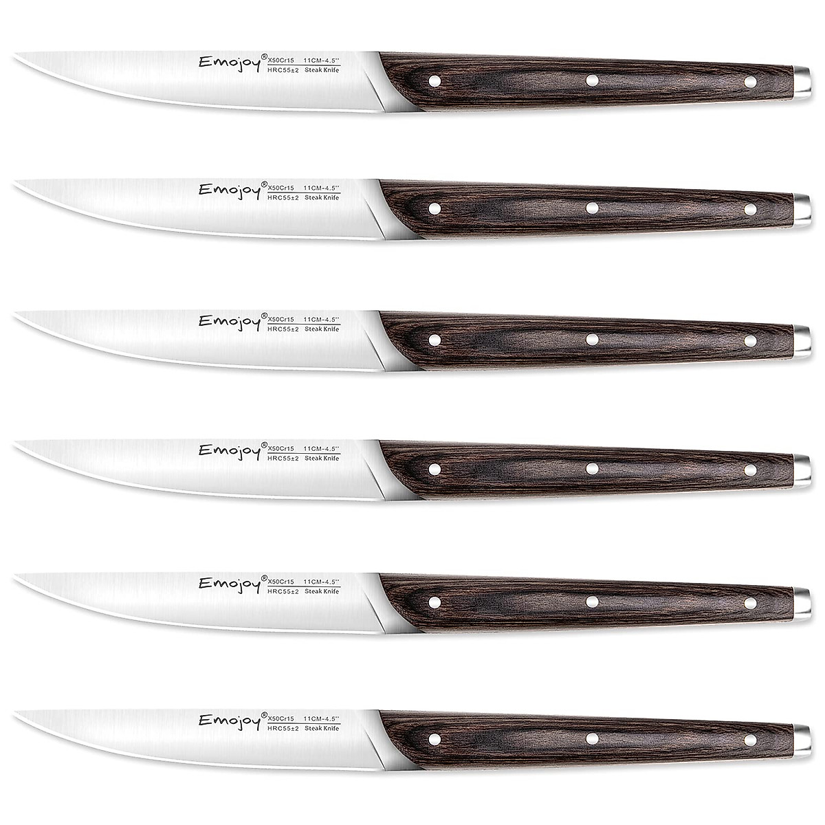 Emojoy Steak Knife Set, 6pcs Steak Knives Set, High Carbon German Stainless Steel, Non-serrated, Dinner Knifes with Gift Box