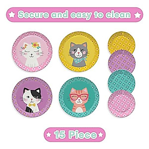 Jewelkeeper Toddler Toys - Tea Party Set for Little Girls - 15 Piece Toddler Tea Set Includes Teapot, Cups, Saucers, Plates, and Serving Tray, Cat Design with Carry Case for Easy Storage