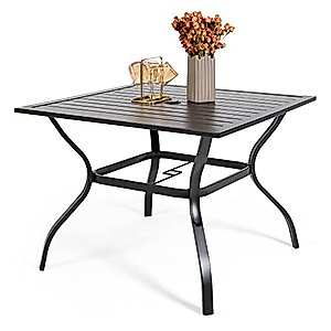 Anmutig Outdoor Dining Table with 1.57" Umbrella Hole, Picnic Table Metal Steel Square Backyard Bistro Table Outdoor Dining Table for Garden, Poolside, Backyard, Black, 37x37inch