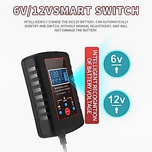 zipelo Car Battery Charger, 6V 12V Automatic Smart Trickle Battery Charger, Intelligent Pulse Repair Charger with ASE Adapter Cable, Battery Desulfator for Motorcycle Lawn Mower Marine