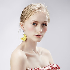 VEINTI+1 Trendy Statement Creative Funny Lifelike Fruits Acrylic Flat Earrings Banana Earrings for Women (Banana)