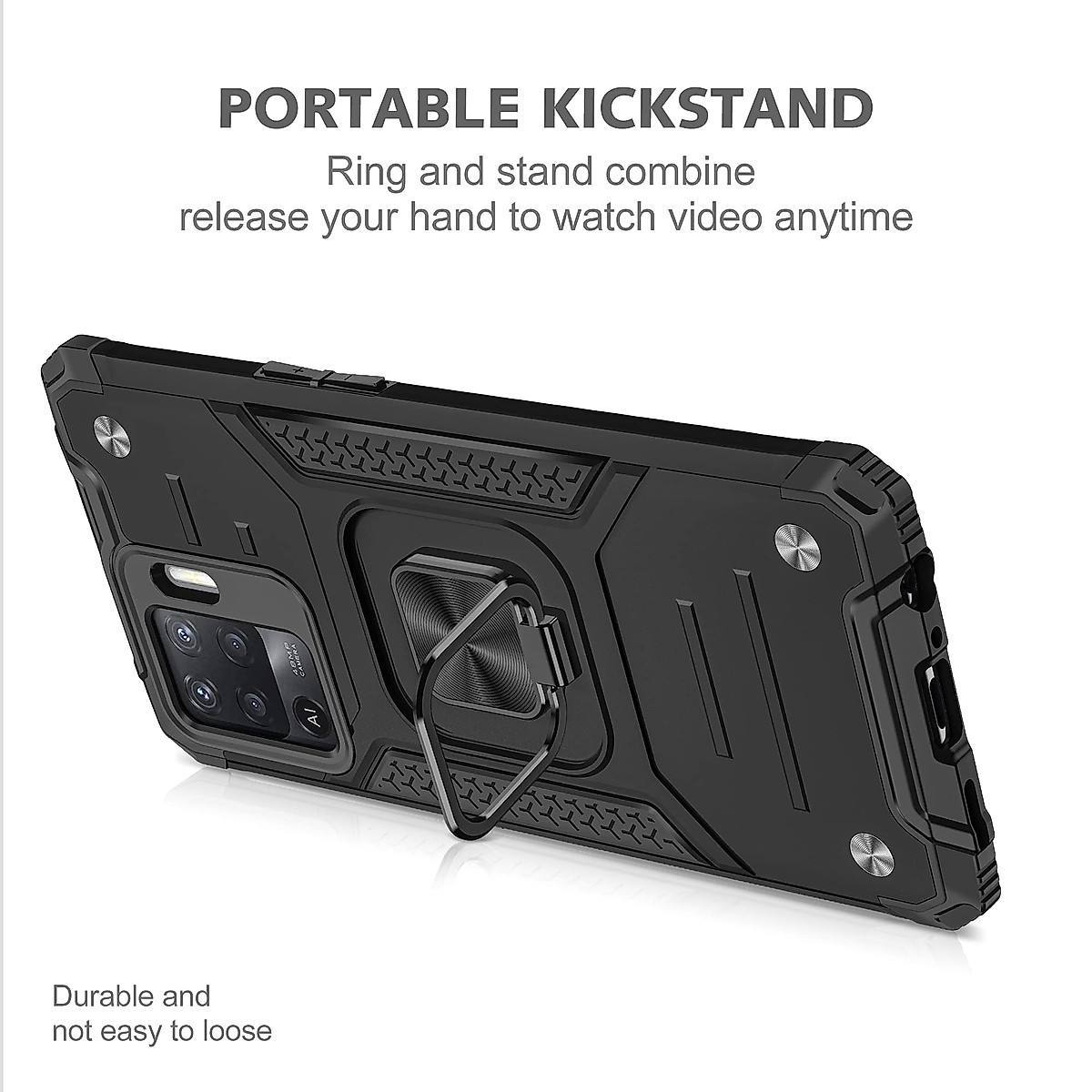 Chengmi ZMONE for Oppo Reno 5 LiteOppo A94 4G F19 Pro Case with Screen Protector 2 Pack Military Grade Heavy Duty Shockproof Case Cover with Magnetic Ring Kickstand Black