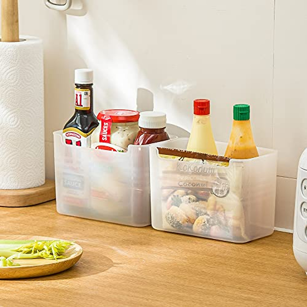 LINFIDITE 2 Pack Fridge Side Door Storage Containers Refrigerator Organizer Box Durable Plastic Storage Bins for Fridge, Counter, Cabinet Kitchen Organization Food Storage