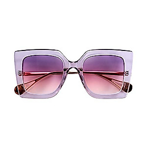 FEISEDY Sunglasses Womens Trendy, Oversized Square Shades, Pearl Inlay Cat Eye Frame UV400 Protection B2625,Clear Purple/Purple Pink