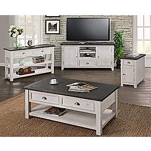 Martin Svensson Home Monterey Chairside Table - White with Grey Top - Coastal Multi-Use Table with Built-in Outlets and Drawers for Bedroom or Living Room