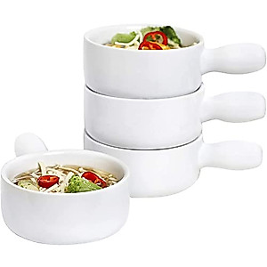 GOURMEX French Onion Soup Bowls with Handles | Stackable Ceramic Bowl Set | Ideal Cereal, Salad or Soup Mug | Microwave, Oven and Dishwasher Safe | Set of 4 (15 OZ)