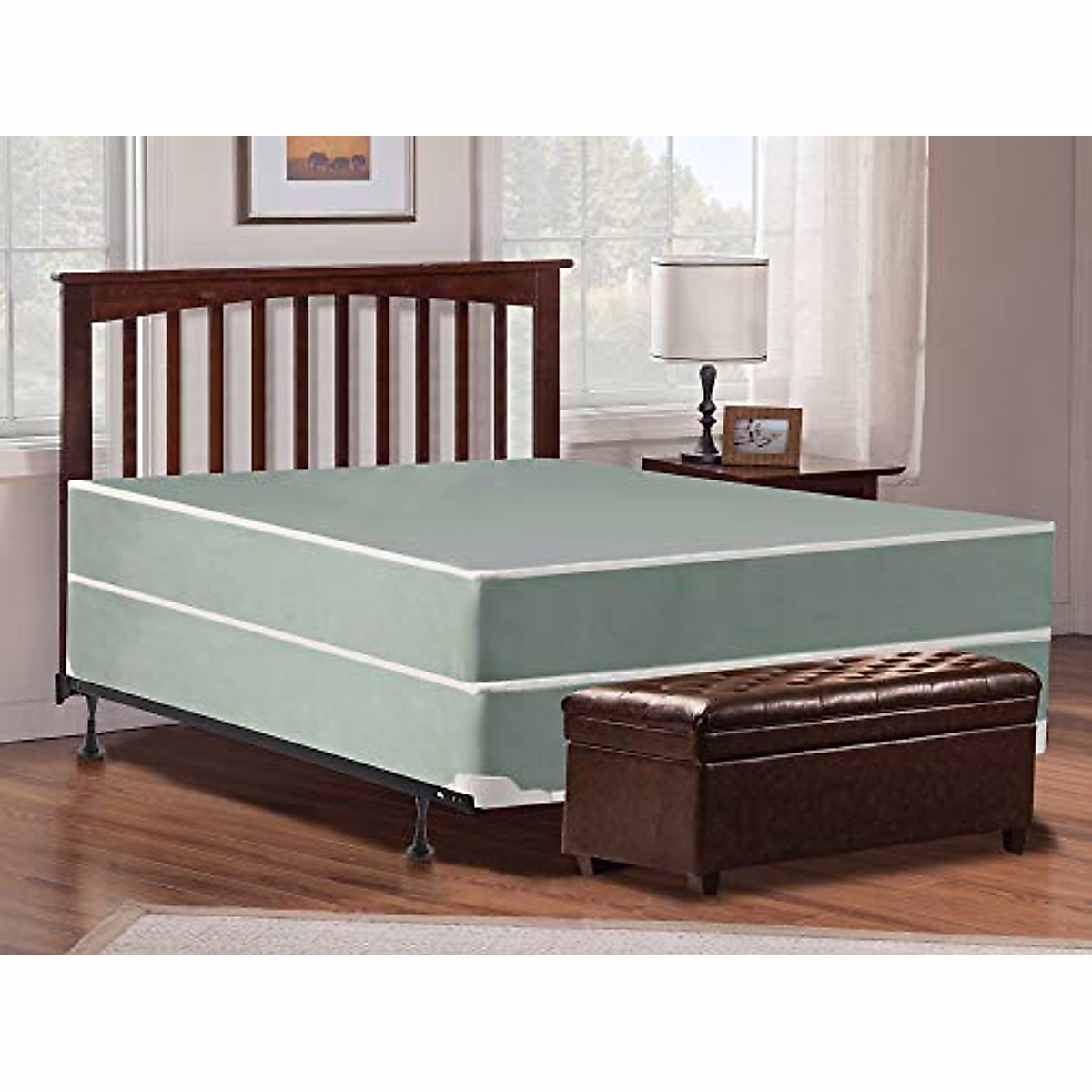 Mayton 8-Inch Firm Double sided Tight top Waterproof Vinyl Innerspring Mattress 8" Wood Box Spring/Foundation Set, With Frame, Queen