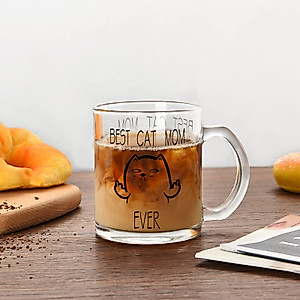 DAZLUTE Glass Coffee Mug, Best Cat Mom Ever Clear Coffee Mugs with Handle, Funny Mother’ s Day Birthday Christmas Gifts for Cat Lovers Mom Mother Women Her, 11Oz