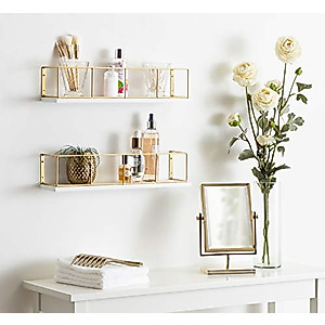 Kate and Laurel Benbrook 18-inch 2-Pack Wood and Metal Floating Wall Shelves, White and Gold