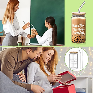 Nuanchu Appreciation Gifts 4 Pack Thanks for Being Awesome Glass Cups with Lids and Straws 16 Oz Thank You Gifts for Women Men Staff Employee Appreciation Gifts for Friends, Coworkers