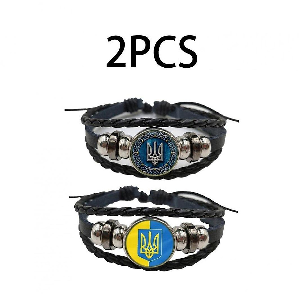 TOSSPER Ukraine Bracelet, 2 Pcs Multilayer Ukrainian Flag Symbol Charm Leather Bracelet Bangle Jewelry for Men Women, Multicolor, 7.09inch/18cm