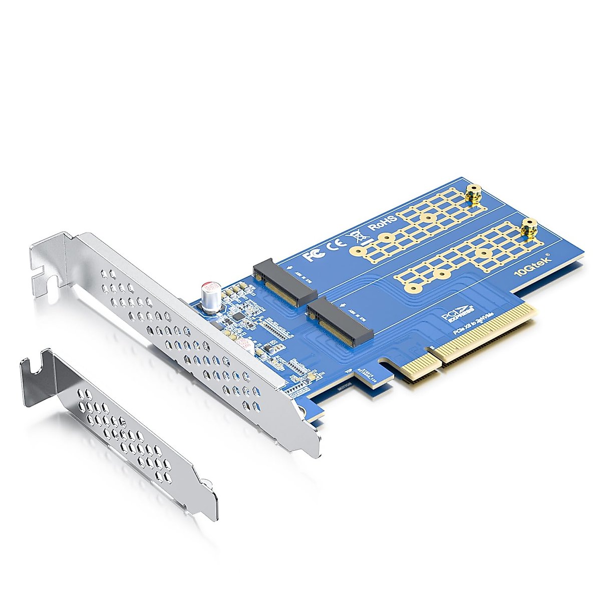 10Gtek 2-Port M.2 NVMe Adapter M-Key, PCIe X8 Gen3. Requires Motherboard BIOS Support for Bifurcation