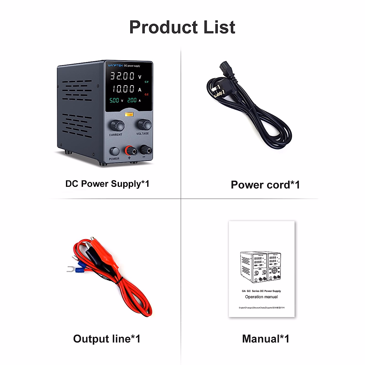 DC Power Supply Variable, Bench Power Supply with Encoder Adjustments Knob, USB Charge Interface, Variable Power Supply with USB Output Current Display, Over-Current Protection (30V 10 Black)