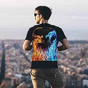 Blue and Red Fiery Dragons Backpack, Travel Rucksack Lightweight School Bookbag Daypack for Adults Teen Students Boys Girls One Size