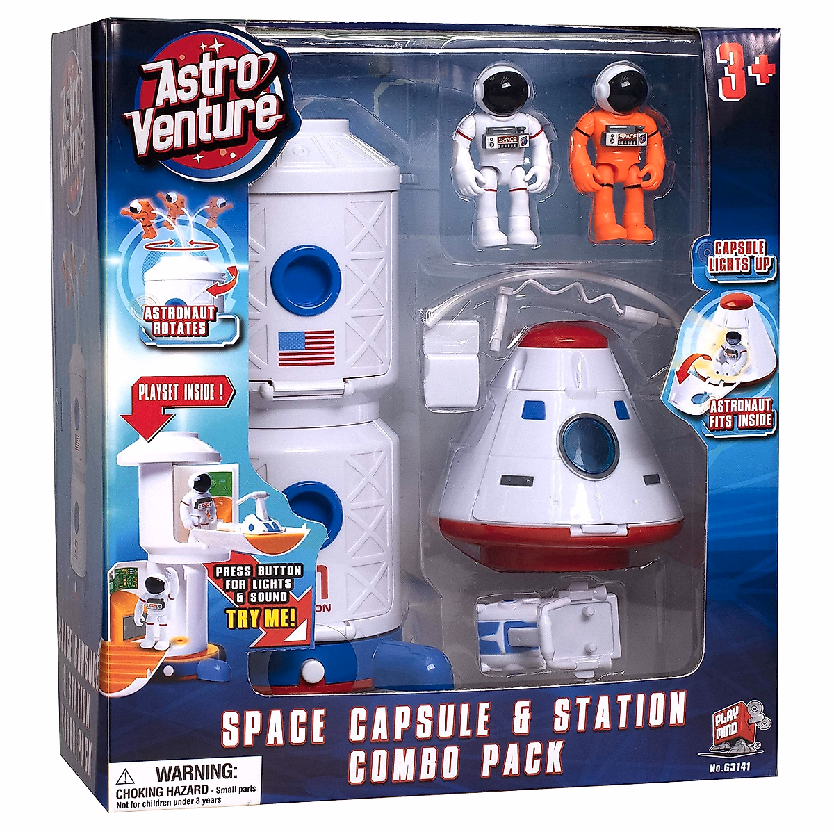 ASTRO VENTURE Space Playset - Toy Space Station & Space Capsule with Lights and Sound & 2 Astronaut Figurine Toys for Boys and Girls
