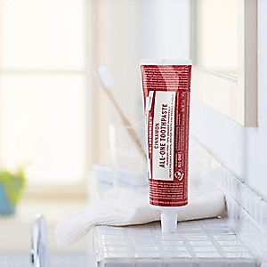 Dr. Bronner’s - All-One Toothpaste, Cinnamon, 5 Ounce - 70% Organic Ingredients, Natural and Effective, Fluoride-Free, SLS-Free, Helps Freshen Breath, Reduce Plaque, Whiten Teeth, Vegan