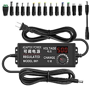 GMJYC 72W Universal Adapter 3V-24V Adjustable Multi Voltage Power Supply 120-240V AC to DC 5V 6V 9V 12V 15V 19V 3A with LED Display 14 Tips & 1 Polarity Converter for LEDs Motors Monitors CCTV DC Pump