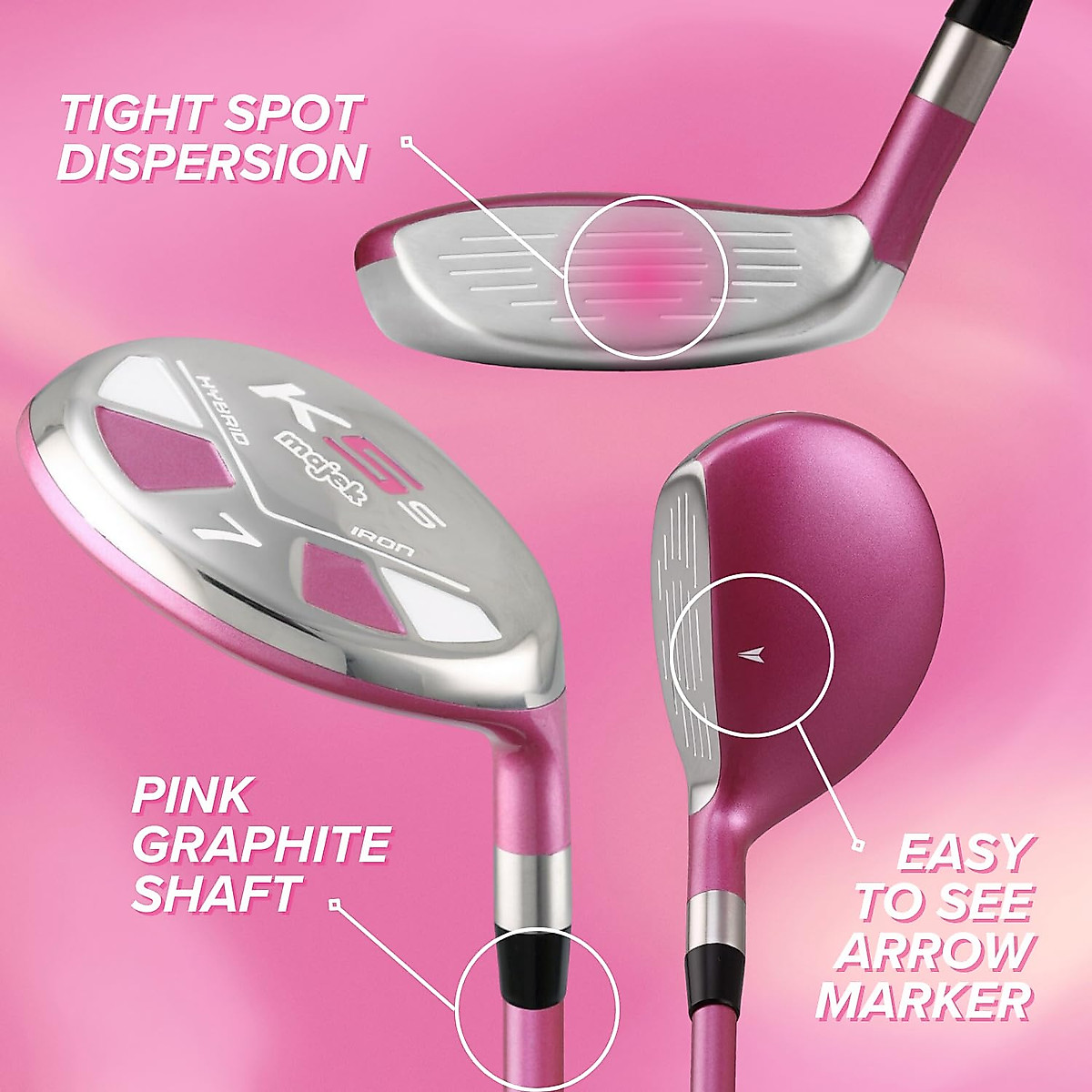 Majek Pink Senior Ladies Golf Hybrids Irons Set New Senior Women Best All True Hybrid Ultra Light Weight Forgiving Fuchsia Woman Complete Package Includes 4 5 6 7 8 9 PW SW All Lady Flex Utility Clubs