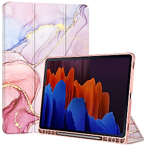 PIXIU Folio Case for Samsung Galaxy Tab S8 Plus /S7 Plus /S7 FE 12.4 inch with S Pen Holder,Trifold Stand PU Lleather Smart Cover with Auto Wake/Sleep Feature Purple Marble